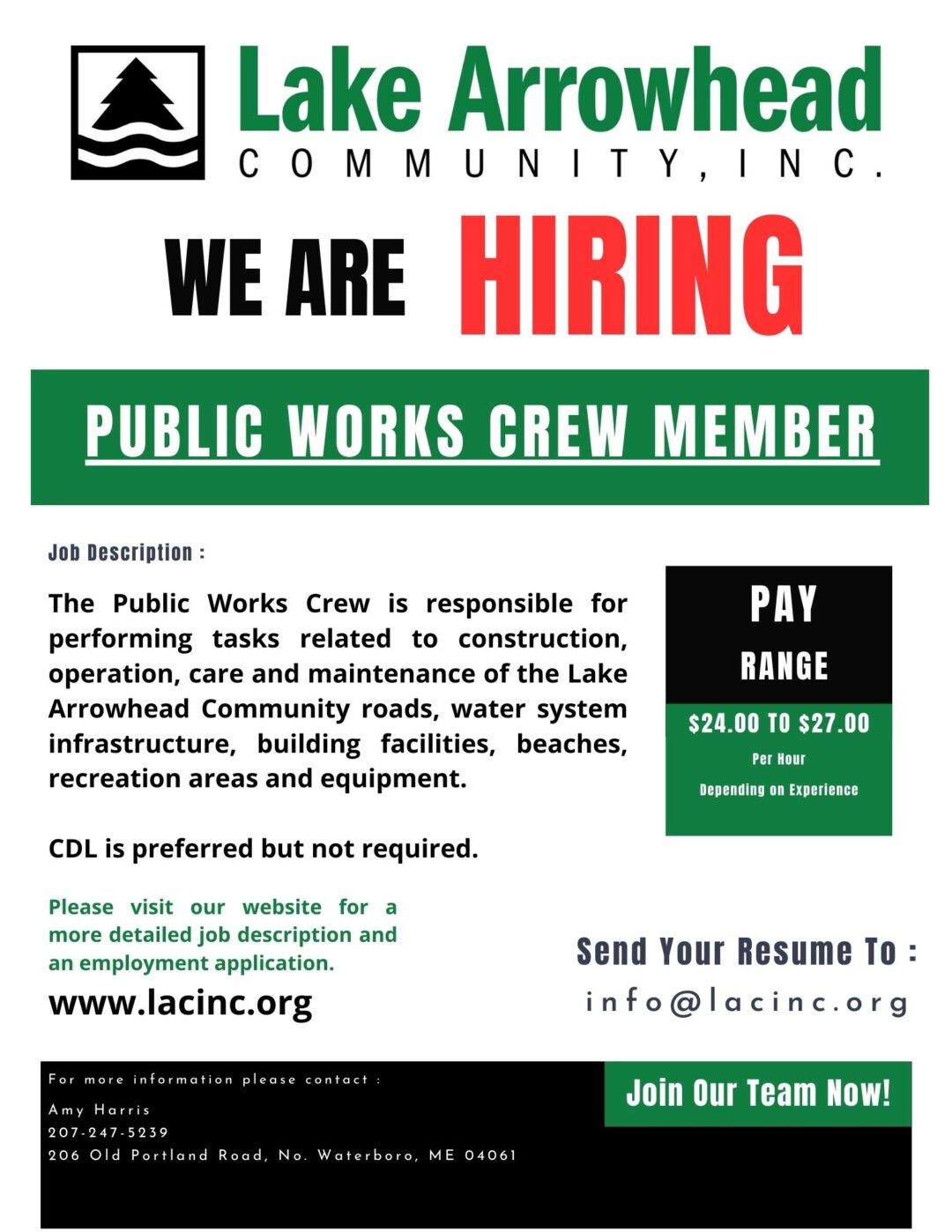 Join Our Team! | Lake Arrowhead Community